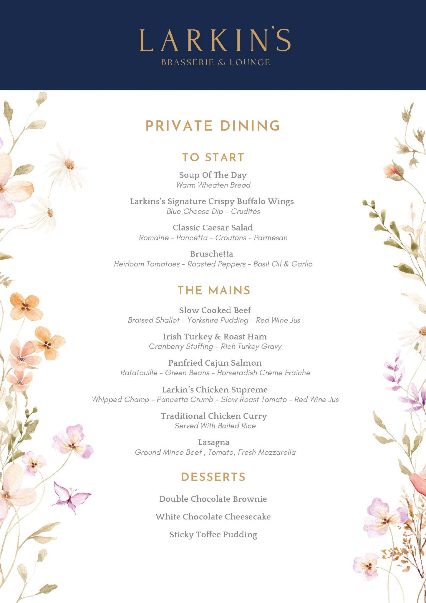 Larkin's Private Event Menu - Larkins Brasserie & Lounge